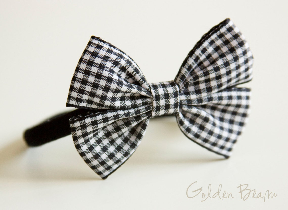 Gingham Ribbon Bows Gingham Black and White Like a Butterfly | Etsy