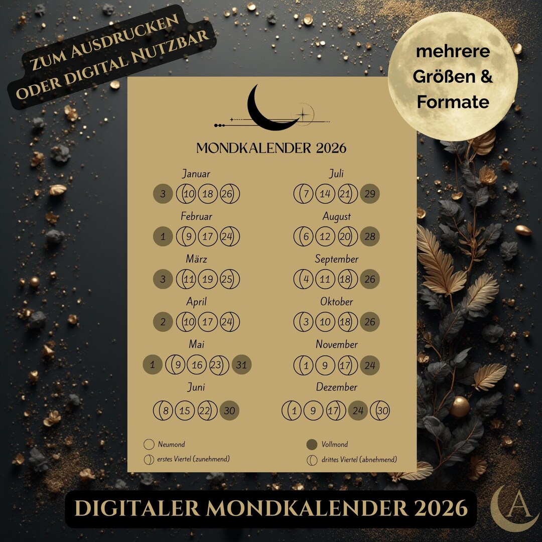 Digital Moon Calendar 2026 – Moon Phase Calendar in German – for Mobile ...
