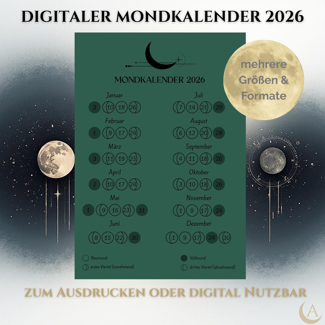 Digital Moon Calendar 2026 – Moon Phase Calendar in German – for Mobile ...