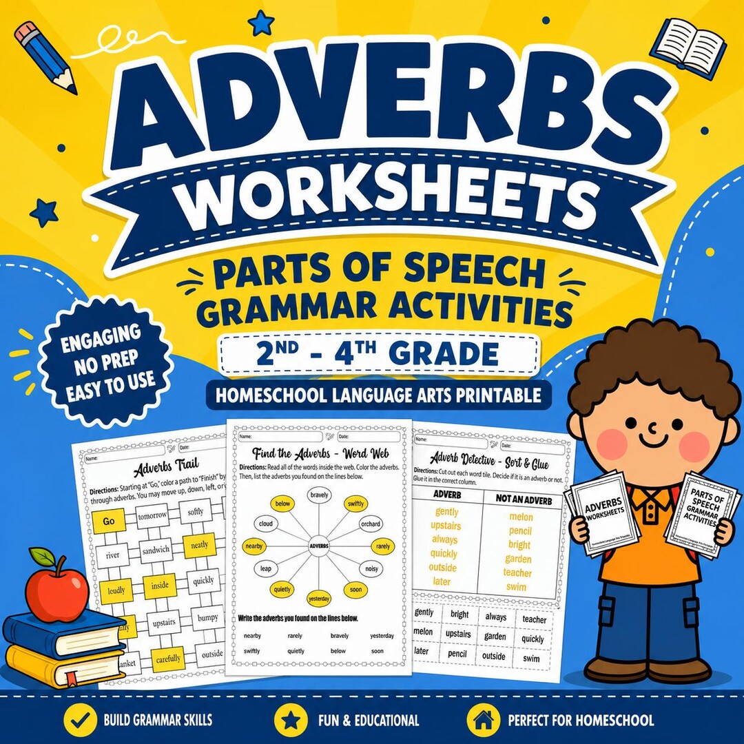 Adverbs Worksheets, Parts of Speech Grammar Activities, 2nd - 4th Grade ...