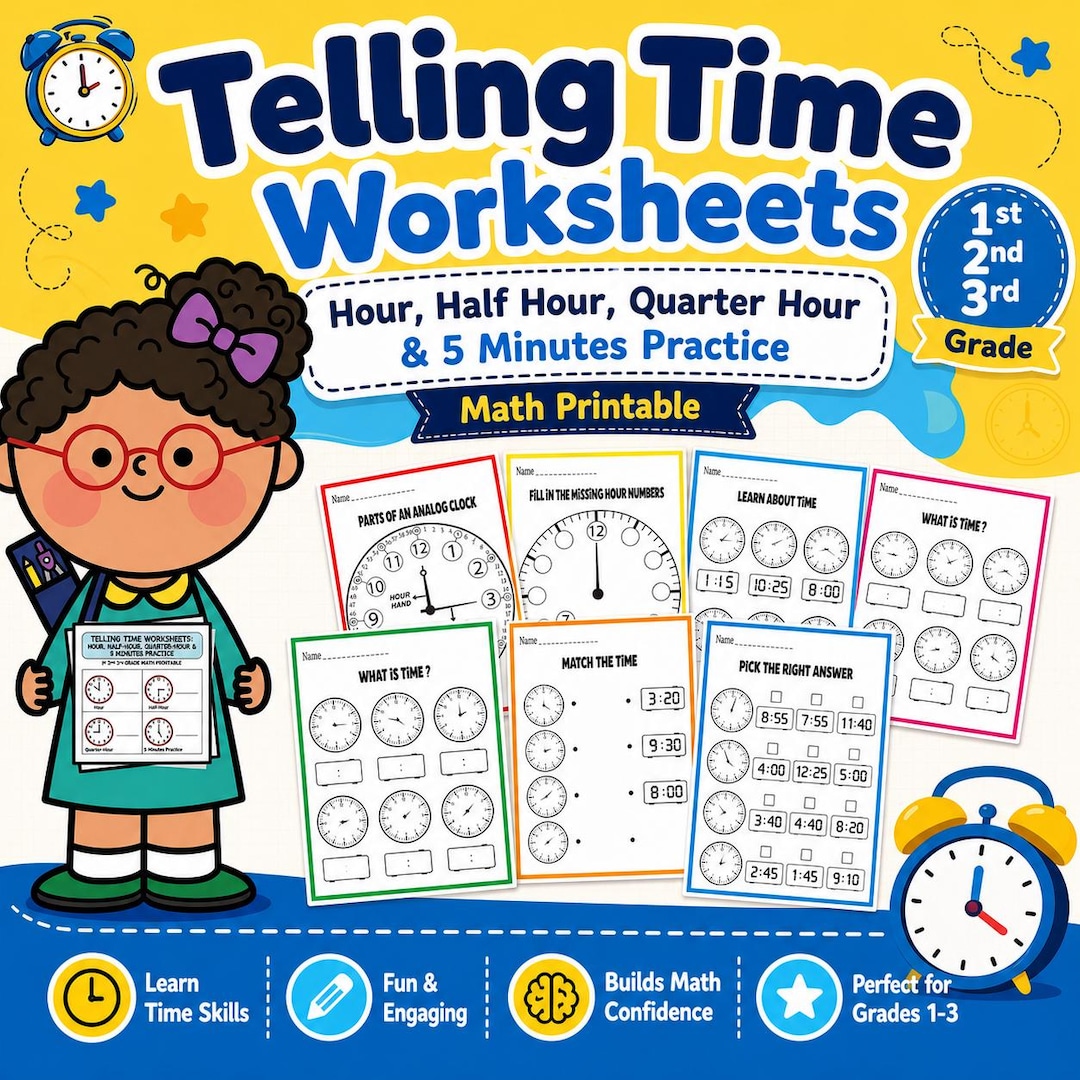 Telling Time Worksheets – Hour, Half, Quarter, 5 Minutes Practice ...