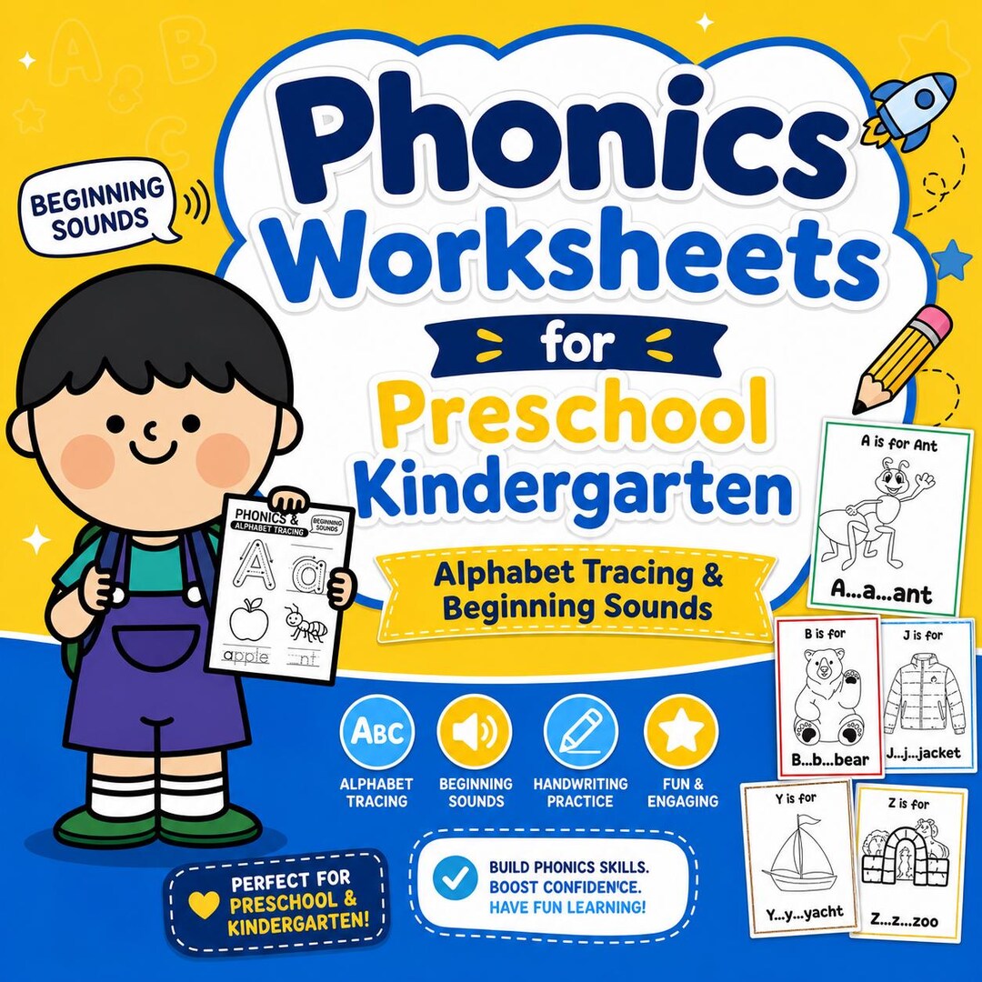 Phonics Worksheets for Preschool Kindergarten - Alphabet Tracing ...