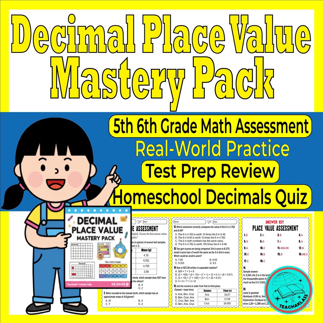 5th 6th Grade Decimal Place Value Assessment Pack (digital Download ...