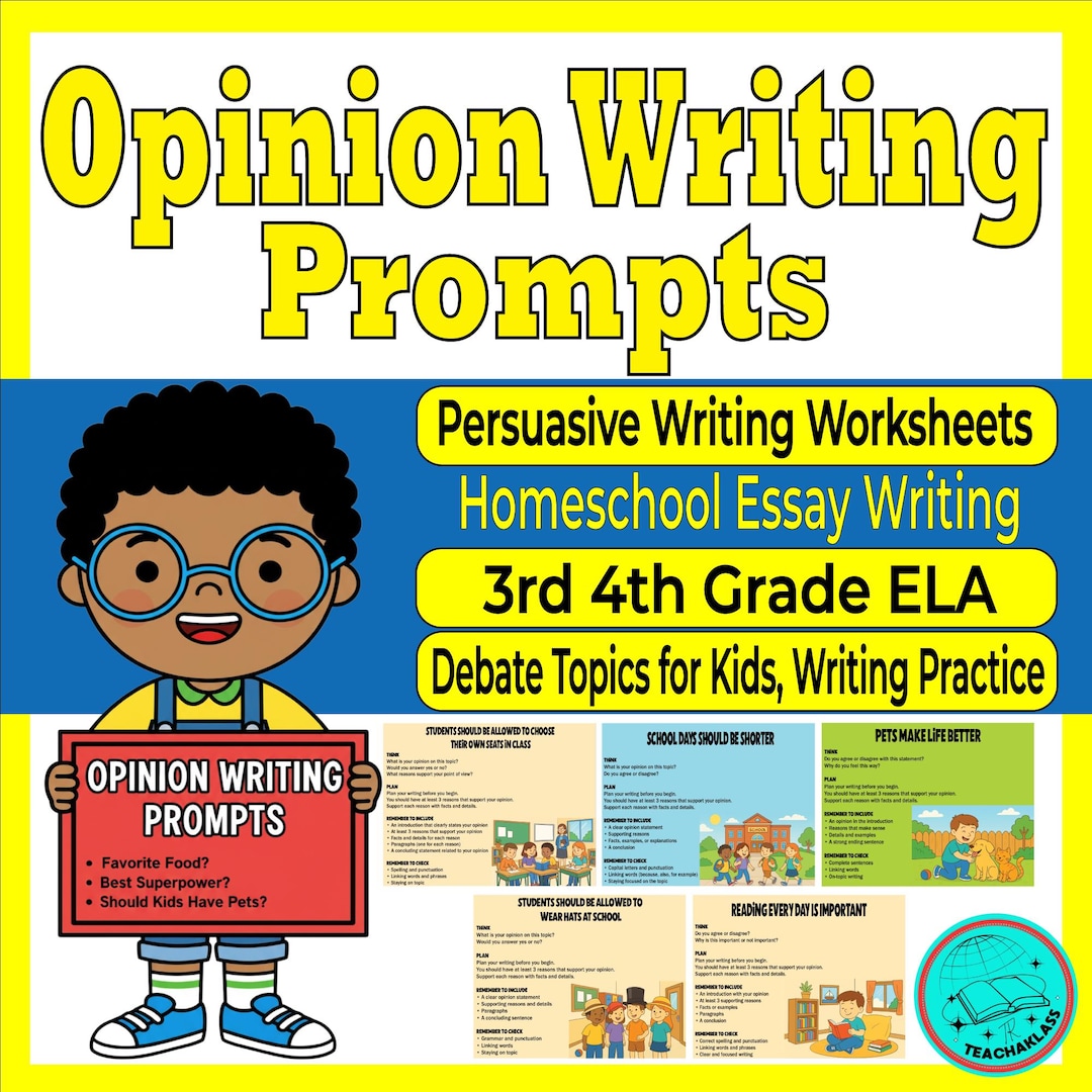 Opinion Writing Prompts, Persuasive Writing Worksheets, Homeschool ...