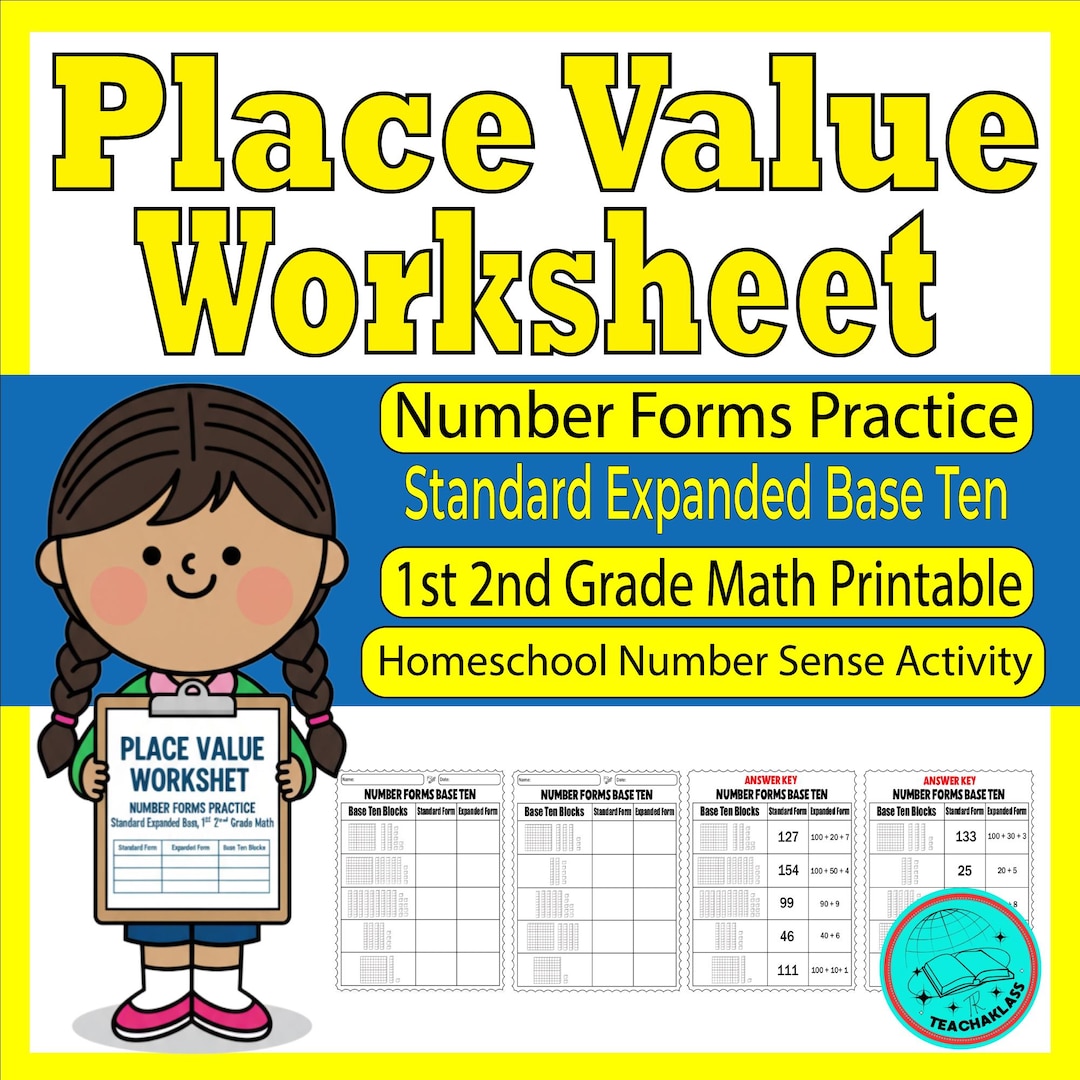 Place Value Worksheet, Number Forms, 1st 2nd Grade Math (PDF Download ...
