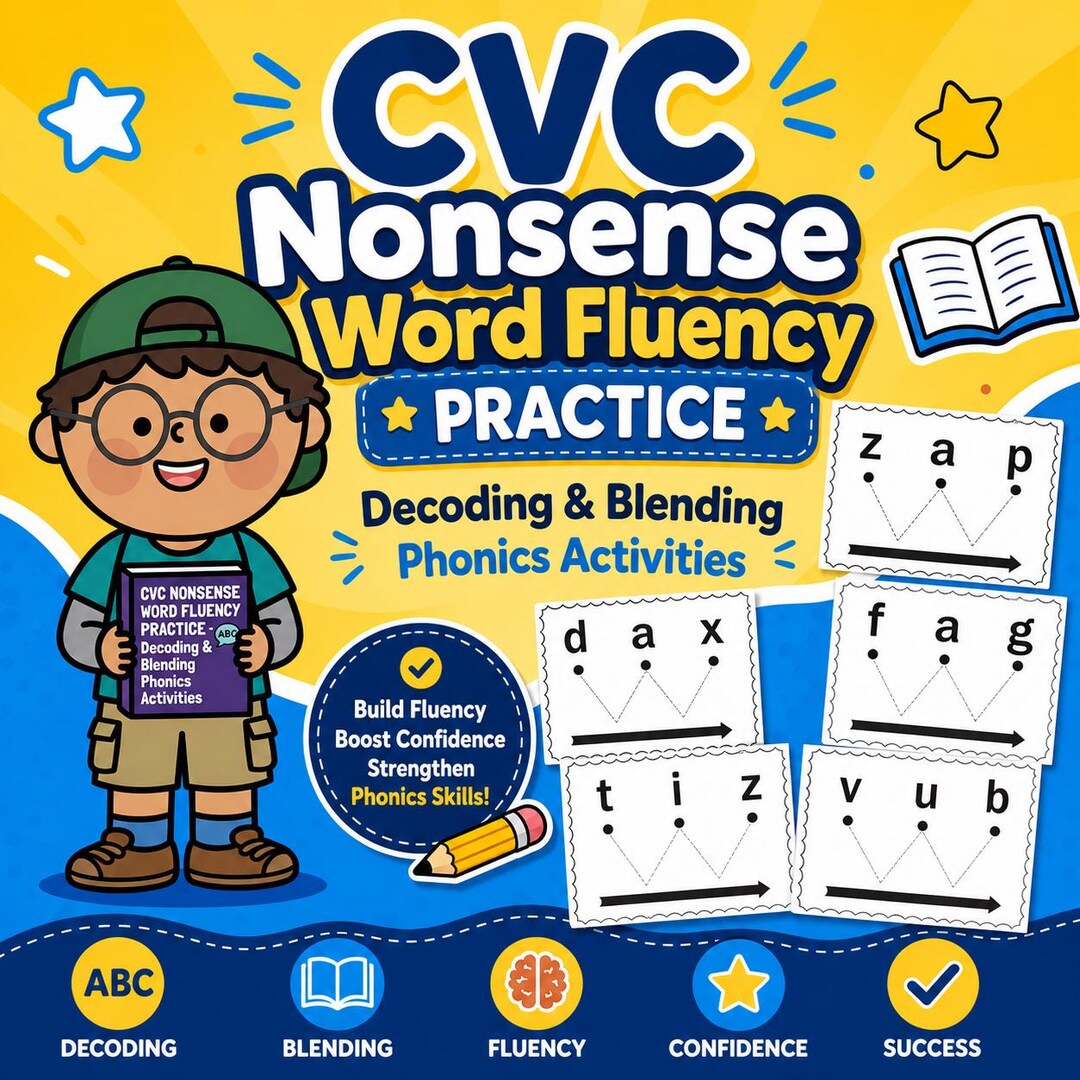 CVC Nonsense Word Fluency Practice - Decoding & Blending Phonics ...