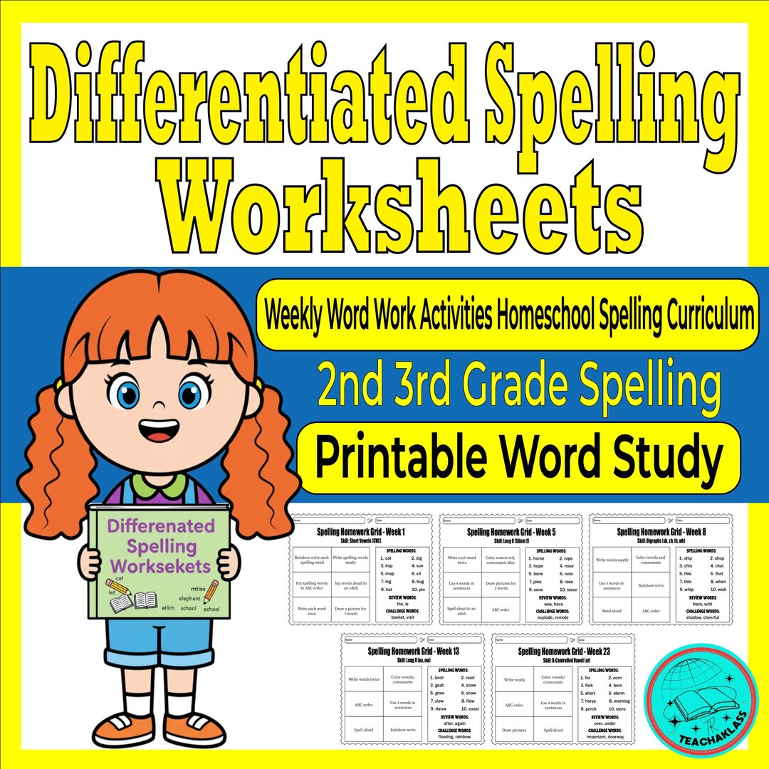 2nd-4th Grade Spelling Worksheets, Weekly Word Activities (PDF Pattern ...