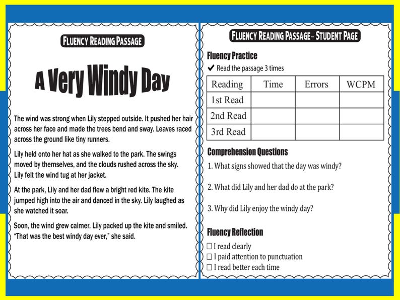 Reading Fluency Passages, 1st-3rd Grade, Homeschool Printable (PDF ...