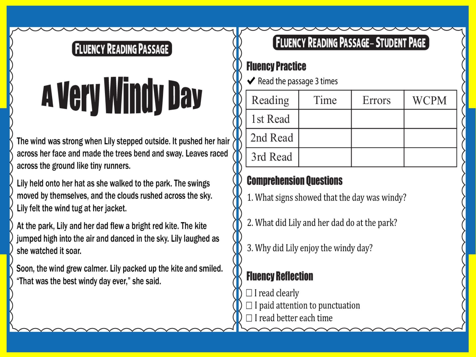 Reading Fluency Passages, 1st-3rd Grade, Homeschool Printable (PDF ...