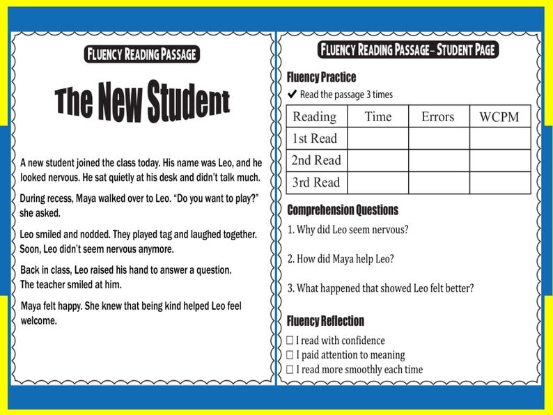 Reading Fluency Passages, 1st-3rd Grade, Homeschool Printable (PDF ...