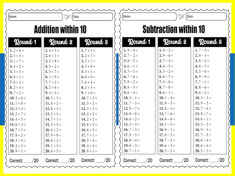 Math Fact Fluency Drills, Mad Minute Addition Subtraction (digital ...