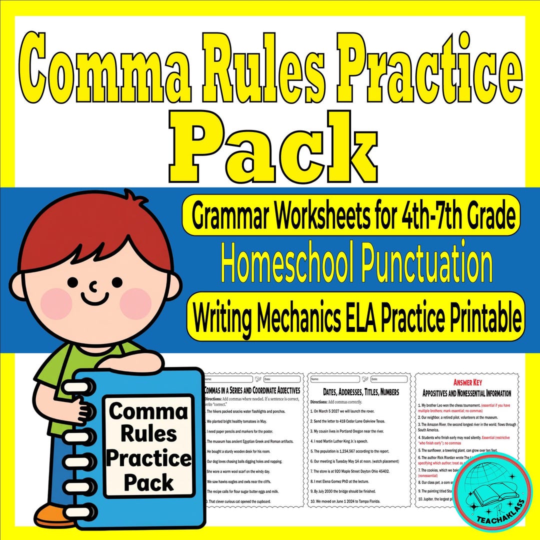 Comma Rules Practice Worksheets for 4th-7th Grade (digital Download) - Etsy