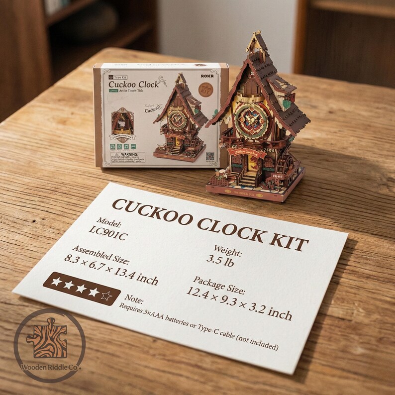 3D Wooden Cuckoo Clock Puzzle Kit – Working Bird + Warm LED Lights, No ...