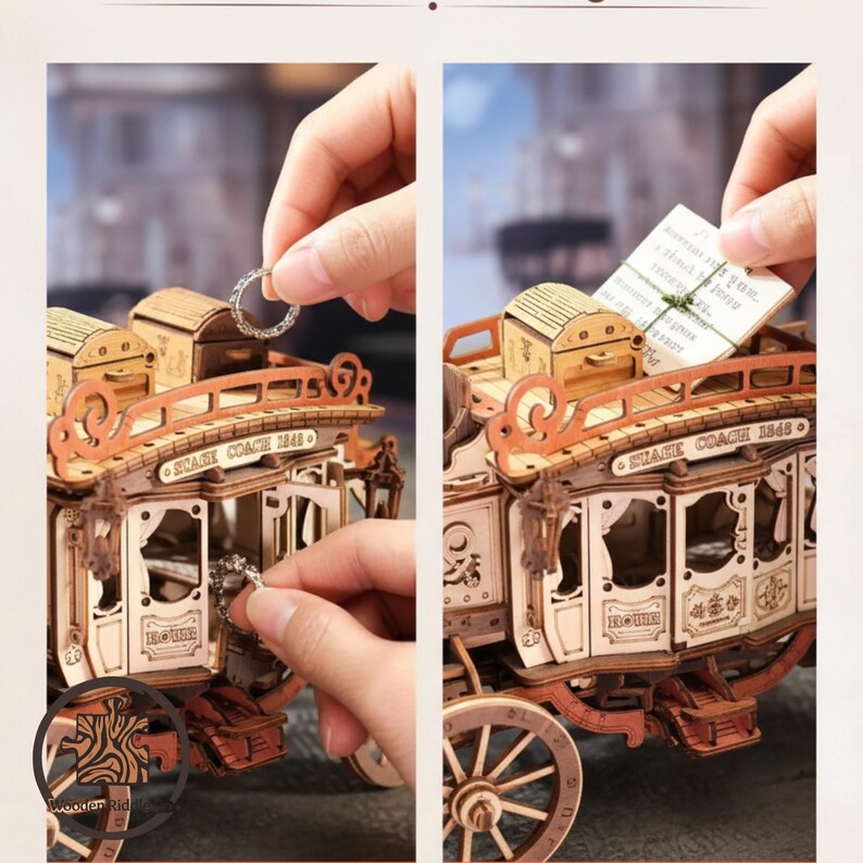 Stagecoach Music Box 3D Wooden Puzzle - Wind-up Moving Model, Plays ...