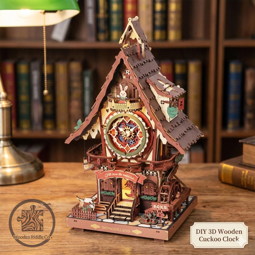 3D Wooden Cuckoo Clock Puzzle Kit – Working Bird + Warm LED Lights, No ...