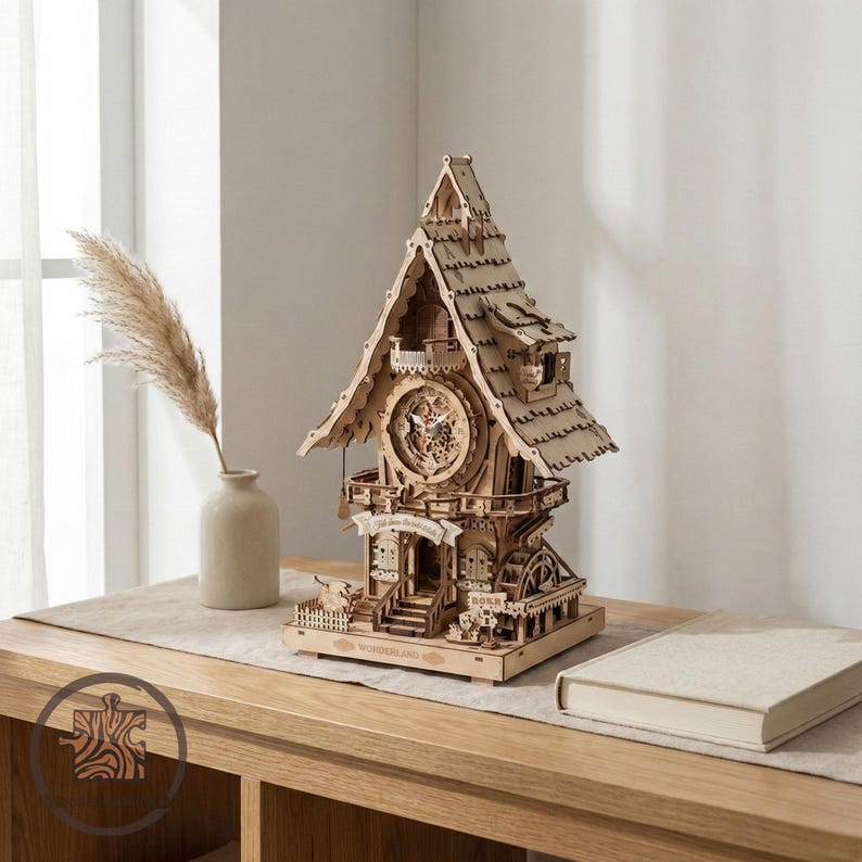 3D Wooden Cuckoo Clock Puzzle Kit – Working Bird + Warm LED Lights, No ...