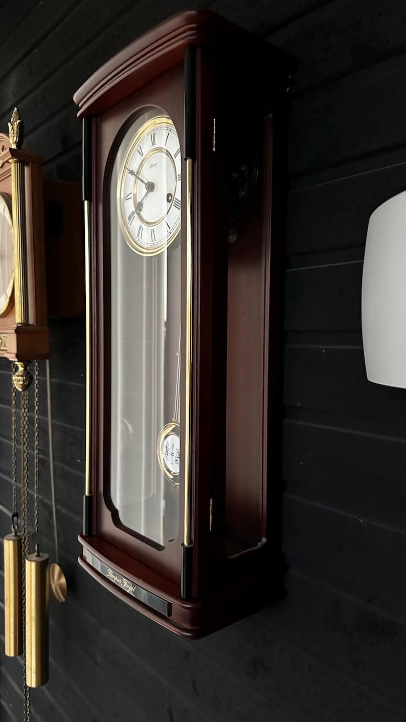 Luxury Vintage Pendulum Wall Clock – “tempus Fugit” – Wooden Case With Glass – Classic Statement ...