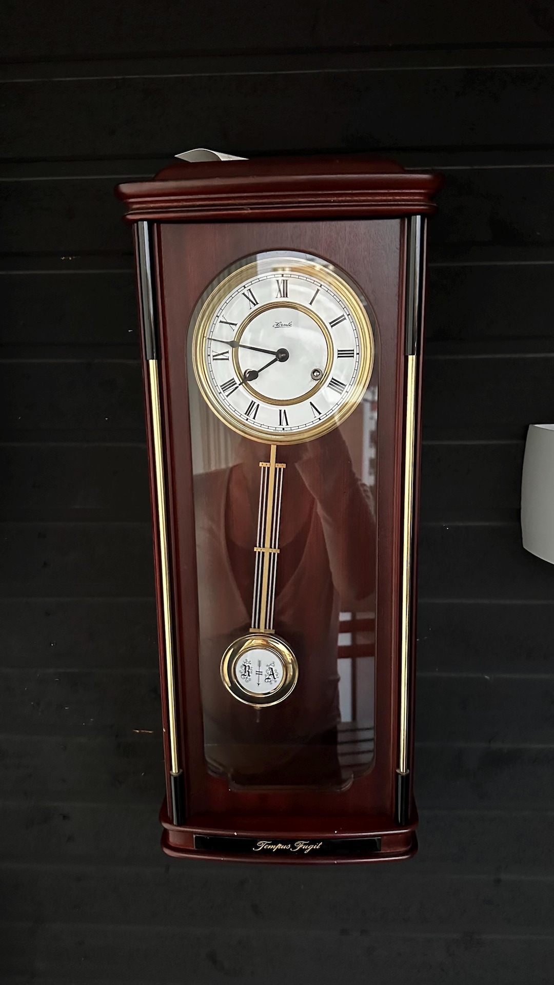 Luxury Vintage Pendulum Wall Clock – “tempus Fugit” – Wooden Case With Glass – Classic Statement ...