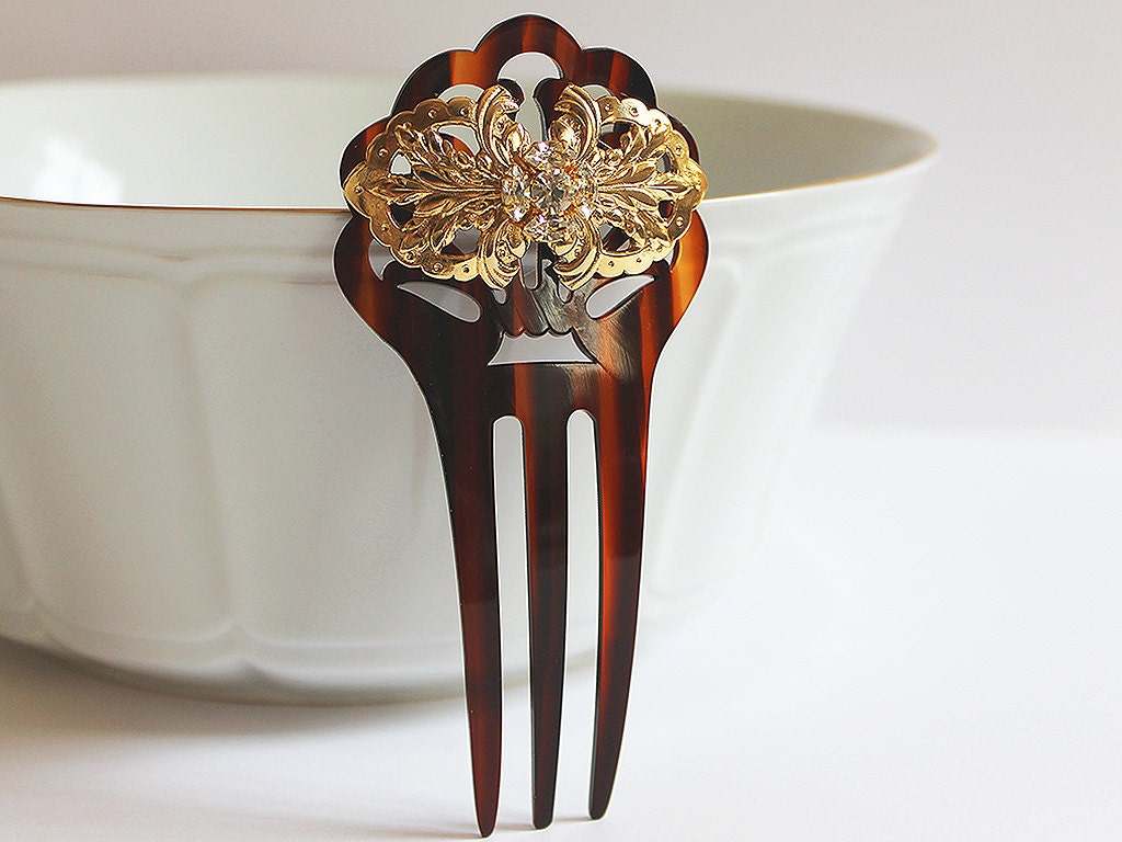 Tortoise Shell Hair Comb Gold Bridal Hair Comb Hair Piece | Etsy