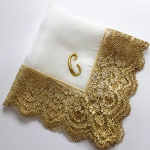 Gold Monogram Wedding Handkerchief Bridal Gift Personalized - Etsy