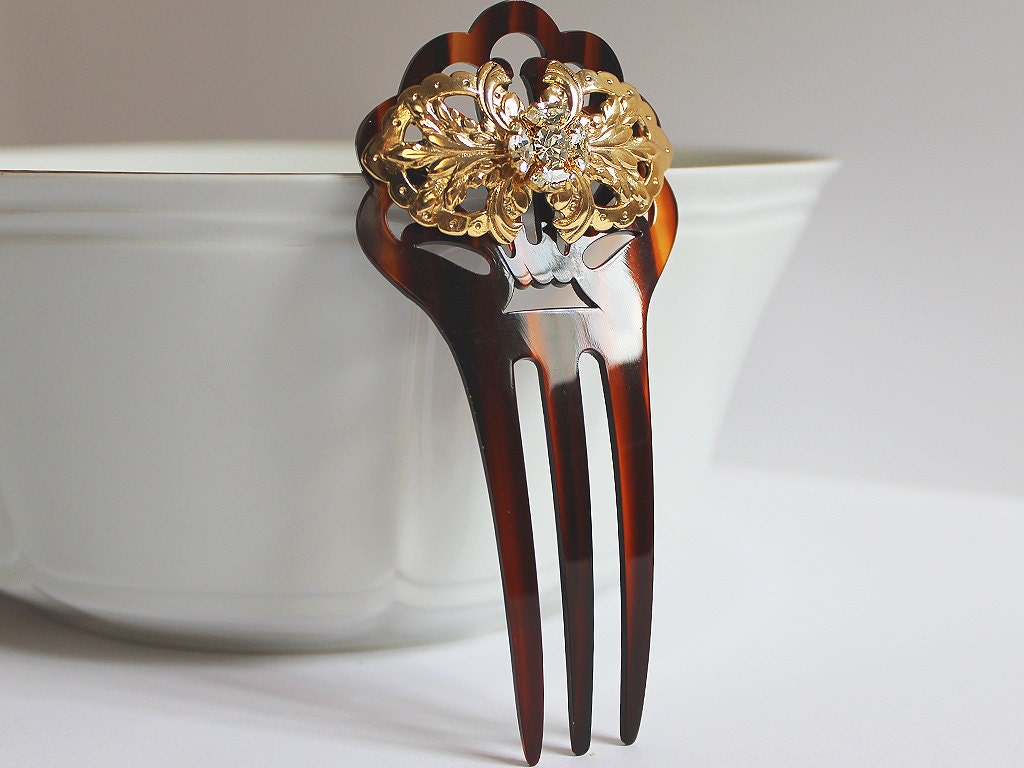 Tortoise Shell Hair Comb Gold Bridal Hair Comb Hair Piece | Etsy