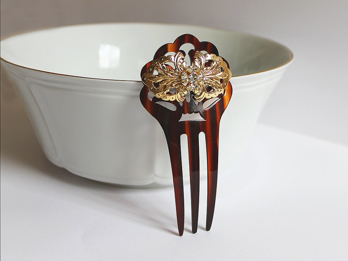 Tortoise Shell Hair Comb Gold Bridal Hair Comb Hair Piece | Etsy