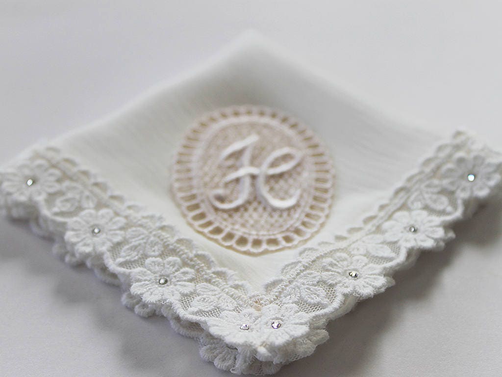 Wedding Handkerchief, Bride Handkerchief, Initial Handkerchief, Silk ...