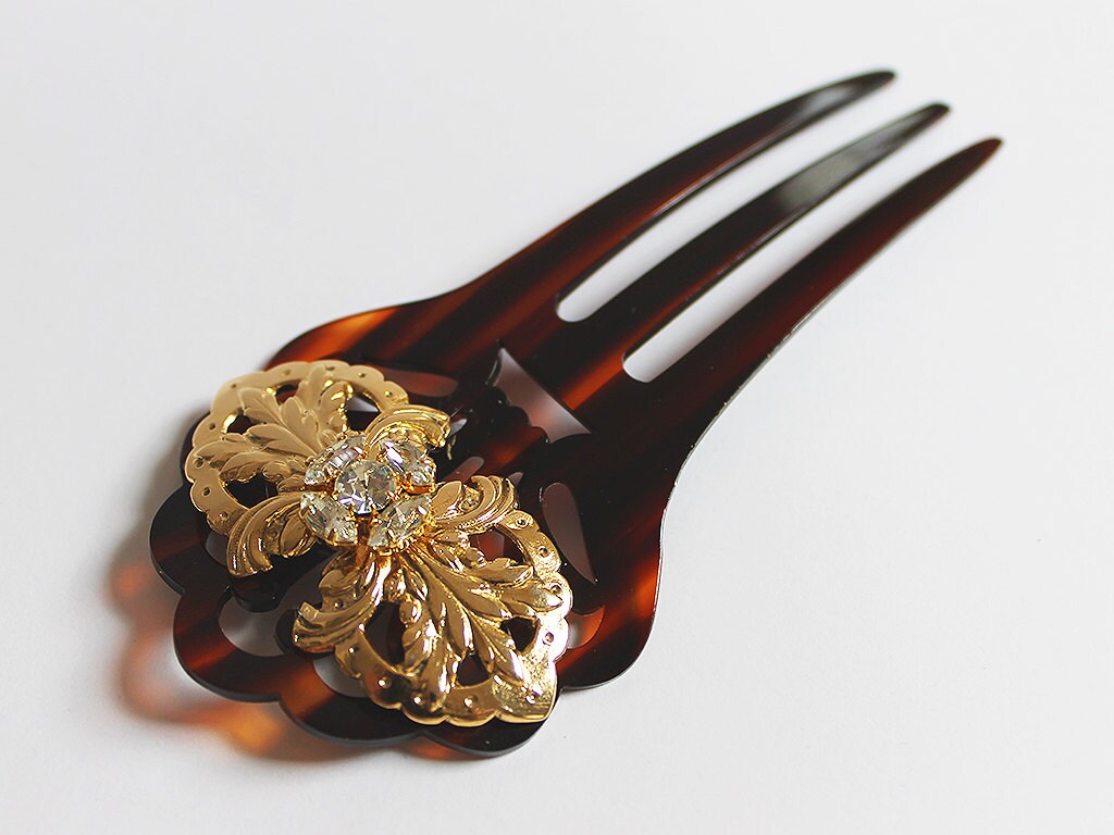 Tortoise Shell Hair Comb Gold Bridal Hair Comb Hair Piece | Etsy