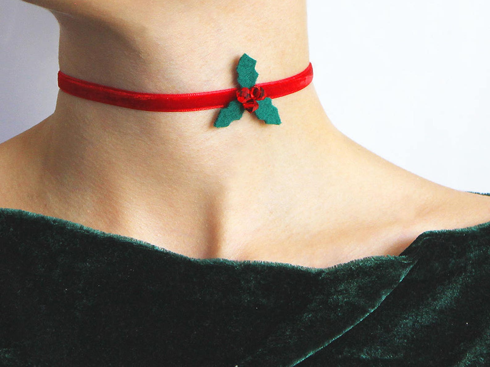 Swarovski Mistletoe Necklace, Christmas Choker, Red Velvet Necklace ...