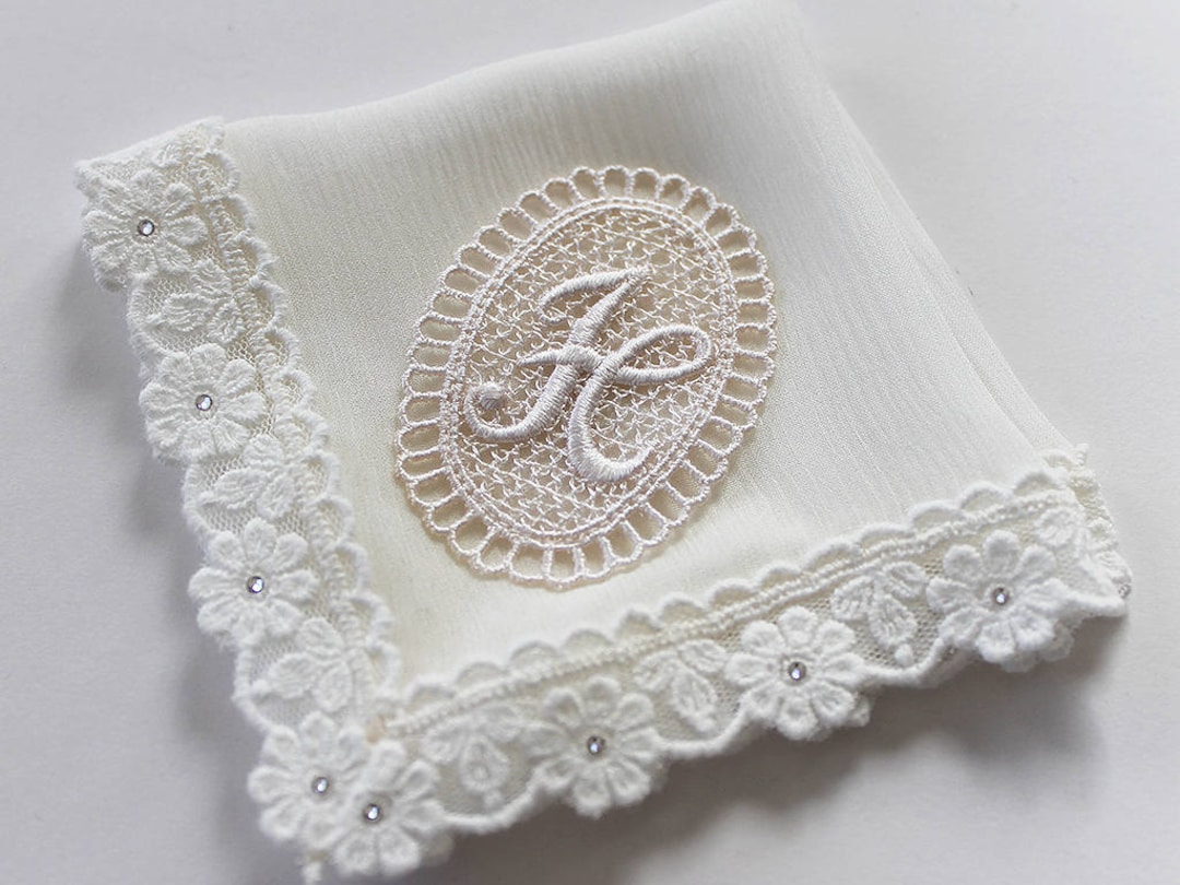 Wedding Handkerchief, Bride Handkerchief, Initial Handkerchief, Silk ...