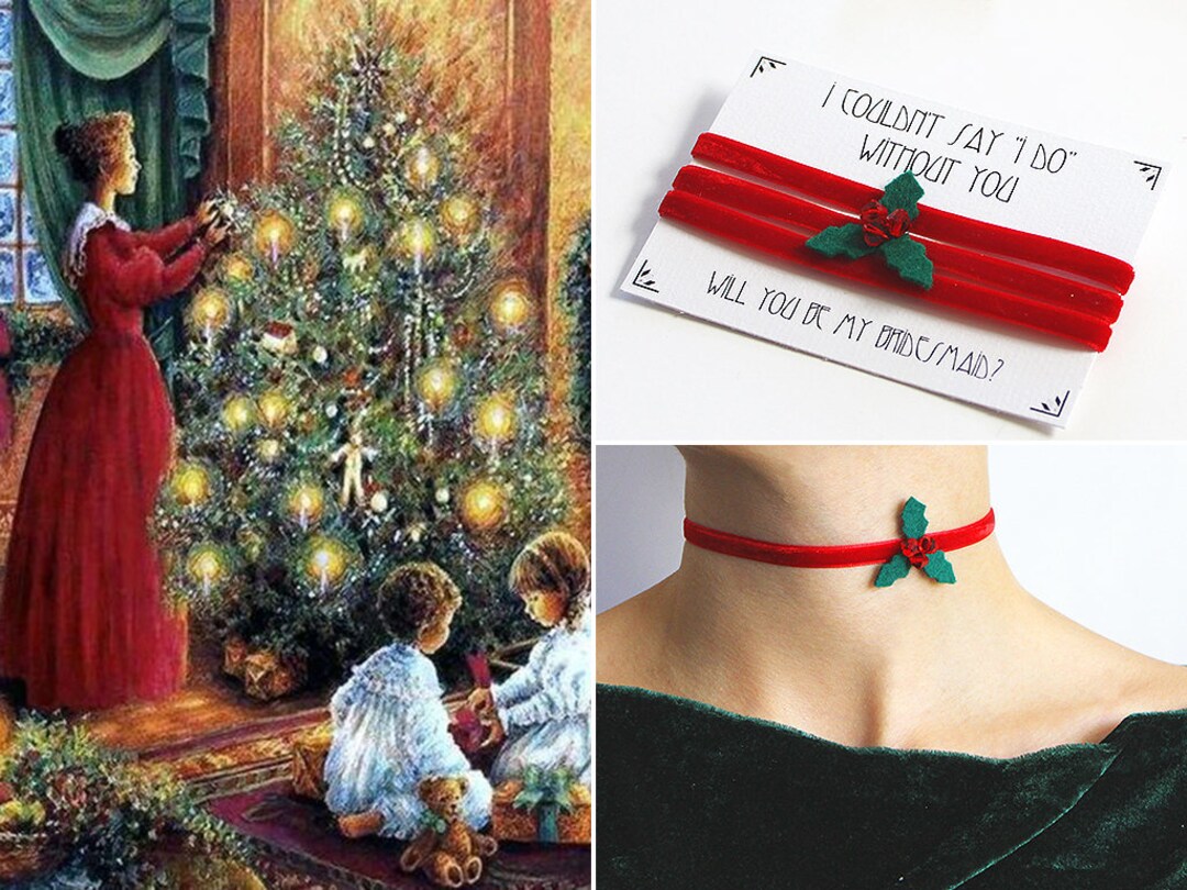 Swarovski Mistletoe Necklace, Christmas Choker, Red Velvet Necklace ...