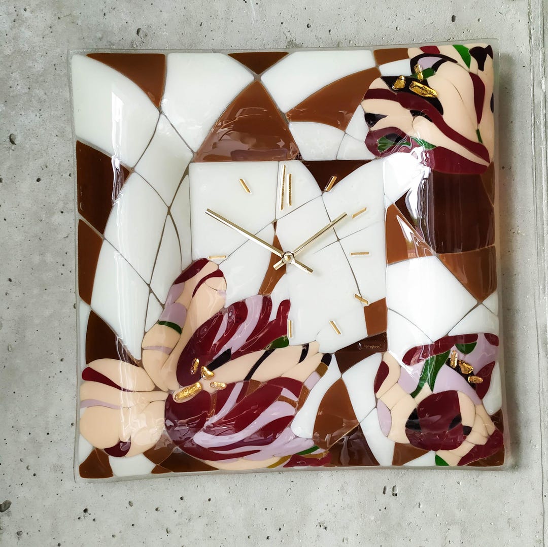 Carnival Fused Glass Wall Clock With Gold Leaf Wall Decor - Etsy
