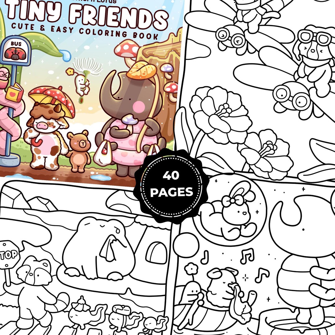 Cute Animal Coloring Book Printable – Tiny Friends Kawaii Coloring ...