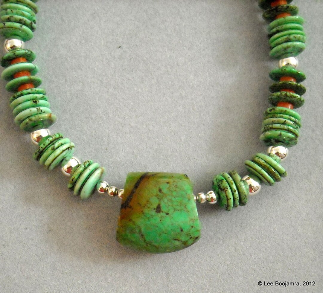 Green Turquoise Pendant Necklace - Etsy