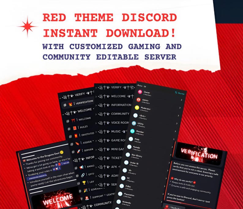 Fully Setup Red Theme Discord Server - Etsy