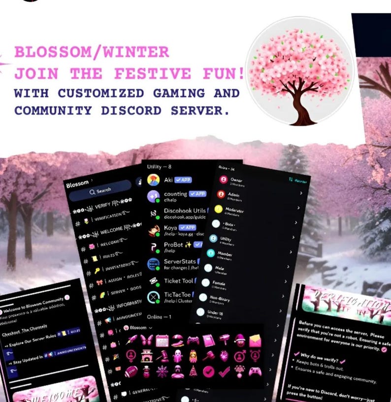 Blossom Pink Discord Server Template | Self-assign Roles, Ticket ...