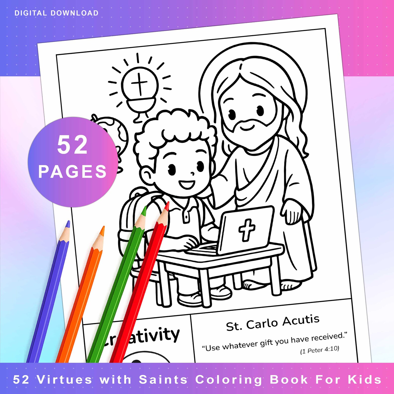 Catholic Coloring Book for Kids | 52 Virtues With Saints | Printable ...