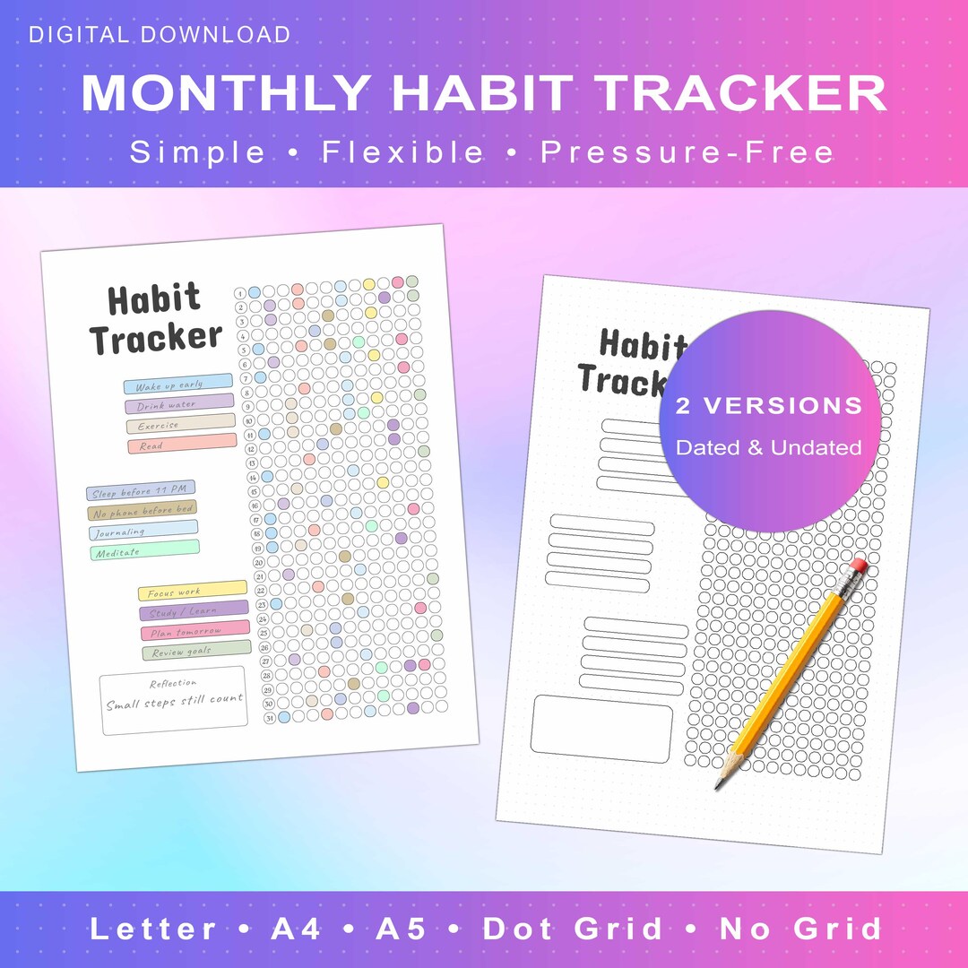 Monthly Habit Tracker Printable | Circle Dots | Dated & Undated | A4 A5 ...