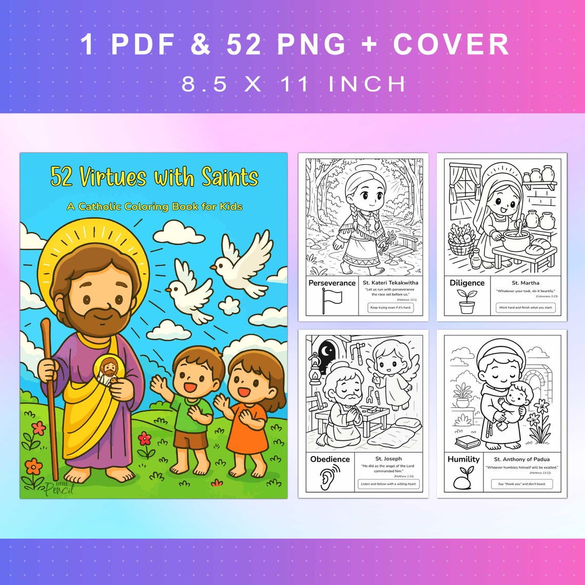 Catholic Coloring Book for Kids | 52 Virtues With Saints | Printable ...