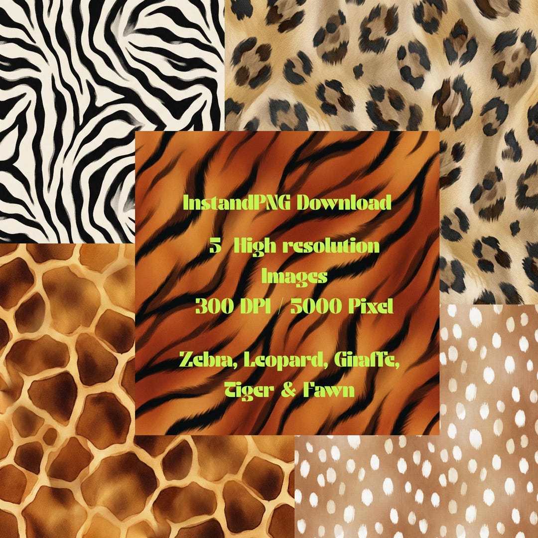 Safari Animal Print Seamless Patterns Bundle, Zebra Leopard Tiger ...