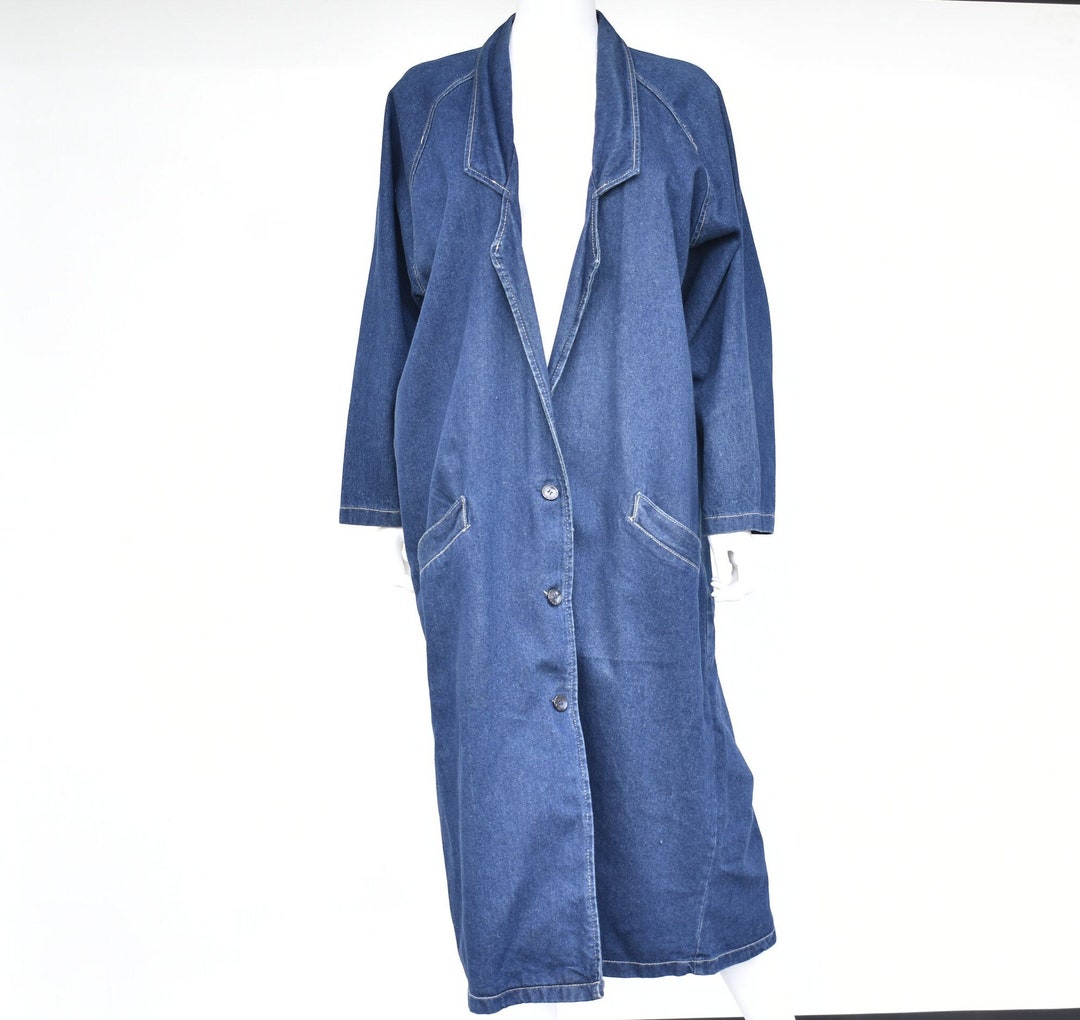 Vintage Long Denim Duster Trench Coat Made in USA by Nan Elliot Size M ...