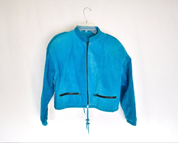 80s teal leather jacket - Gem