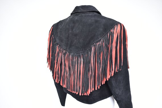 Vintage Leather Fringe Jacket Black and Red Fringe Ta… - Gem