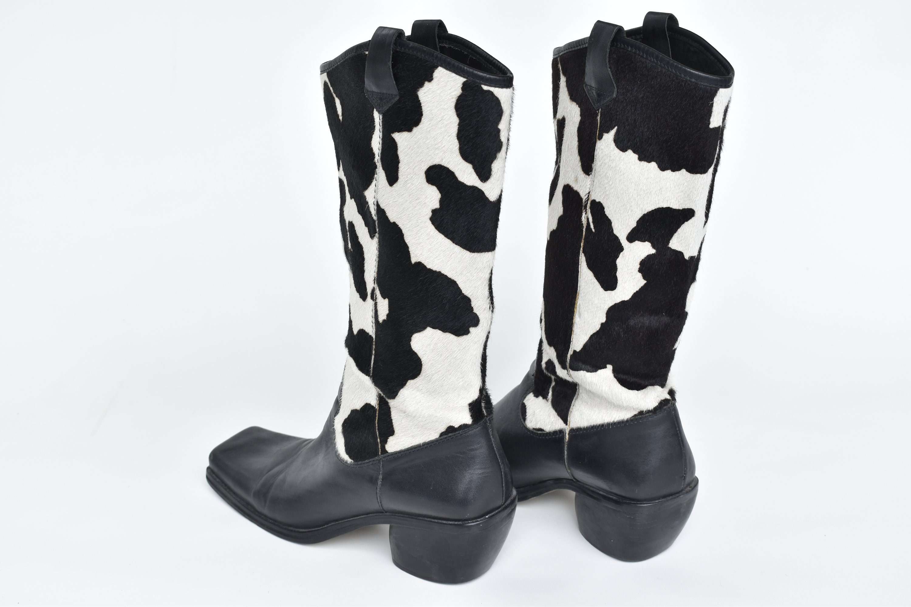 Vintage Cow Print Leather Boots by Bass Calf Flat Toe Womens 10 - Etsy