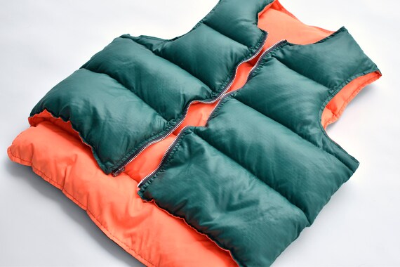 Vintage 70's Down Puffer Hunting Vest Reversible Gree… - Gem