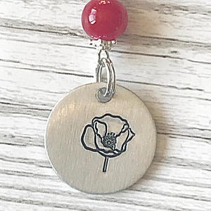 Poppy Necklace, Hand Stamped Necklace, Poppy Pendant, Silver Necklace ...