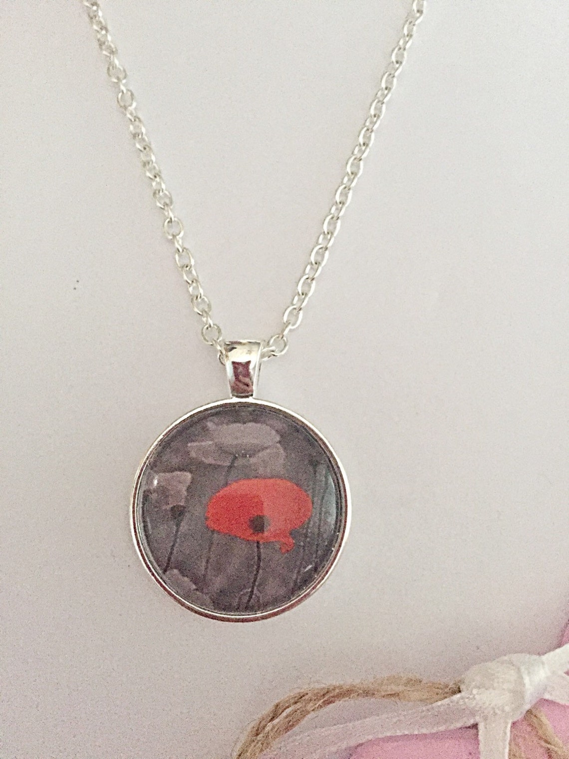 Poppy Necklace Remembrance Necklace Flower Pendant - Etsy UK