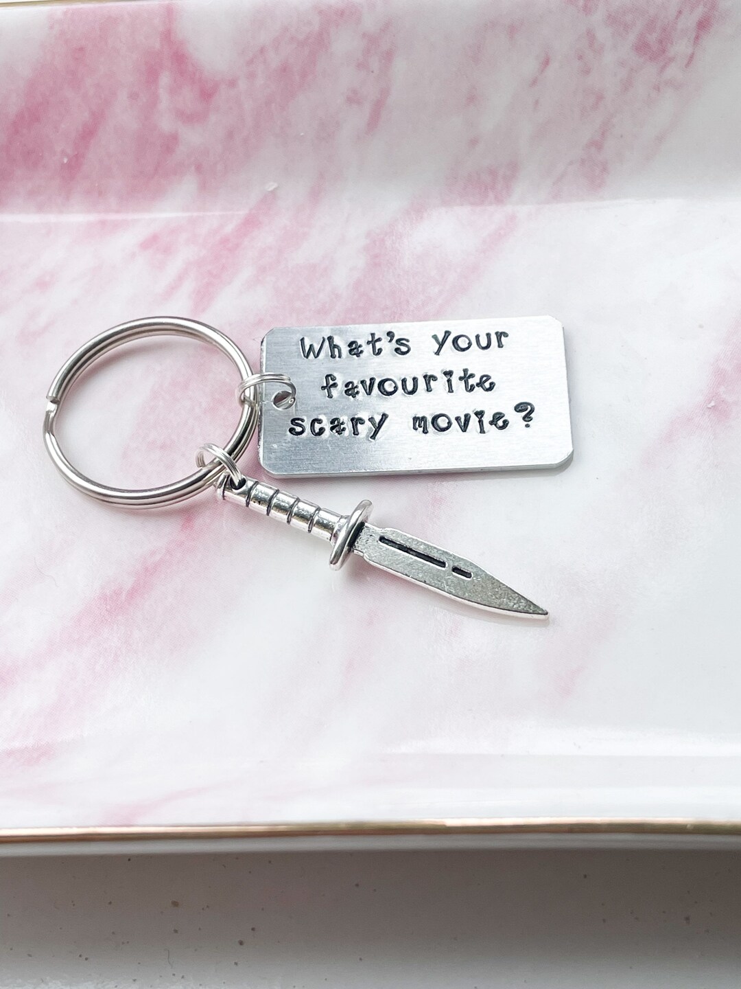 Scream Movie Keychain: Hand Stamped Horror Quote Keyring With Knife ...