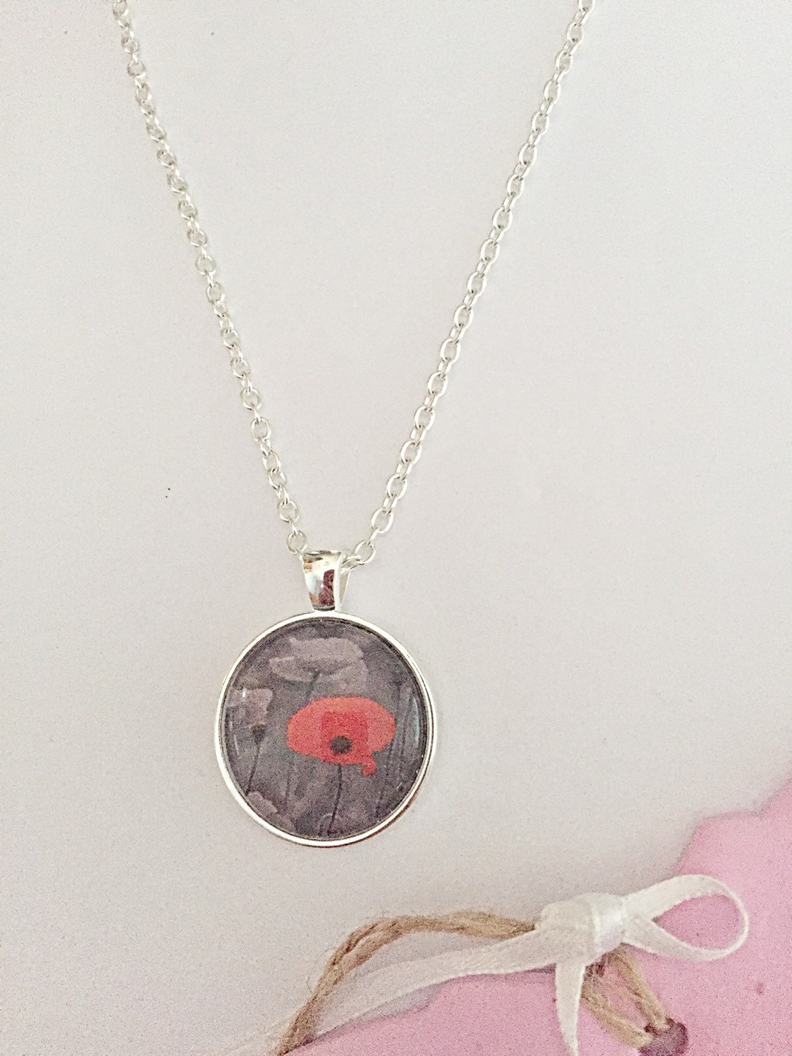 Poppy Necklace Remembrance Necklace Flower Pendant - Etsy UK