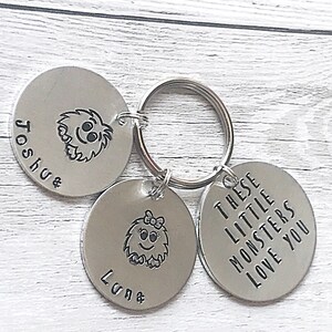 Little Monsters Keychain Dad Gift, Hand Stamped Keyring Personalised ...